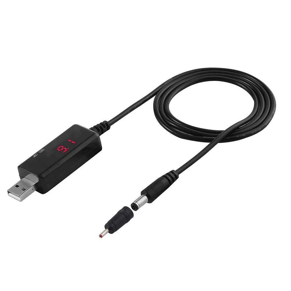 USB-кабель с преобразователем напряжения 5В-12В для роутера черный