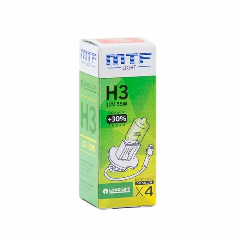 Галогенная лампа MTF Light H3, 12V, 55W, +30% LONG LIFE x4, 1шт.