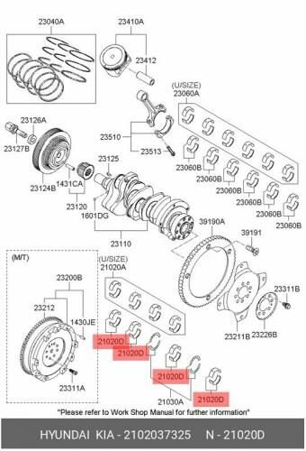 Вкладыши коренные (комплект 2 шт.) Hyundai / Kia (Mobis) 2102037325