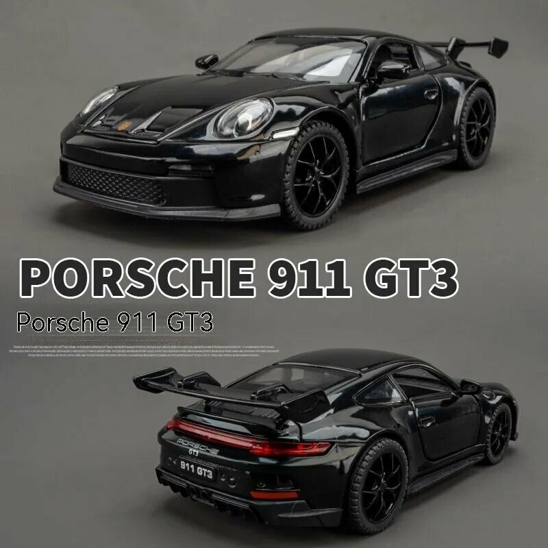 Модель для литья металла 1/32 Porsche 911 GT3 RS Модель суперкара Детские автомобильные игрушки С звуком и светом
