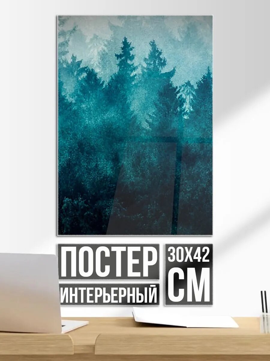 Постер на стену Темный хвойный лес