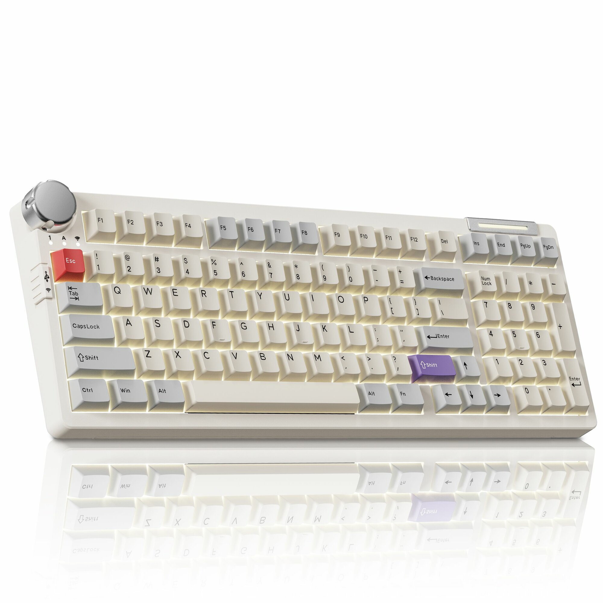 ZORNHER ZH980PRO механическая клавиатура, 95% раскладка, беспроводная три-модовая, RGB-подсветка, стандартные легенды, линейные свитчи Black Stone, с большим поворотным регулятором громкости, белая