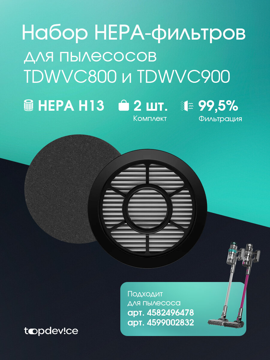 Набор HEPA фильтров для пылесосов Topdevice TDWVC800 и TDWVC900 (TDWVC800-HEPAFILTERSPACK)
