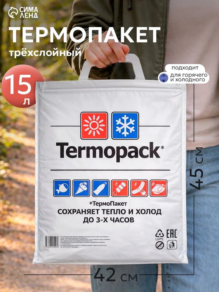 Термопакет для заморозки, для горячей еды, трёхслойный, многоразовый, 42 х 45 см (внеш. ПВД, внутр. ПВД)
