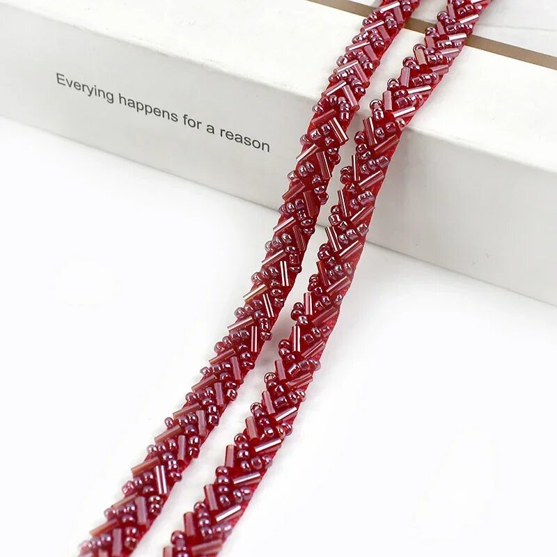 Кружевная тесьма Deepeel 7 мм с жемчужными бусинами Бордовый, 25, 7mm-2Yards