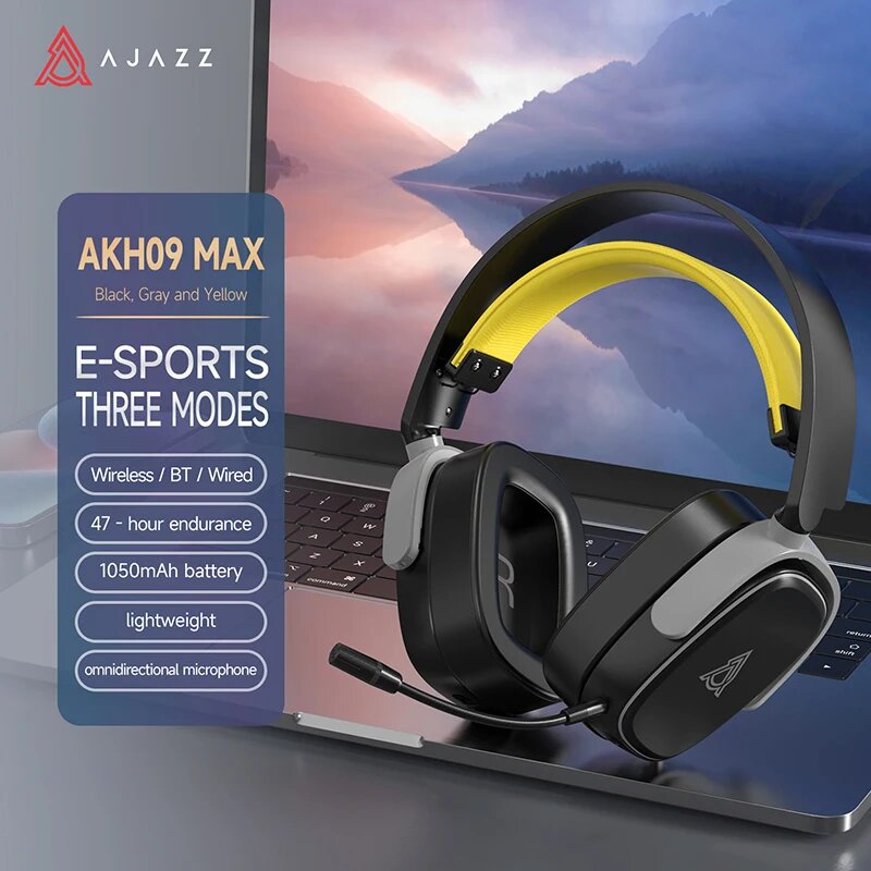 Беспроводные игровые наушники Ajazz AHM09 MAX Черный, Black