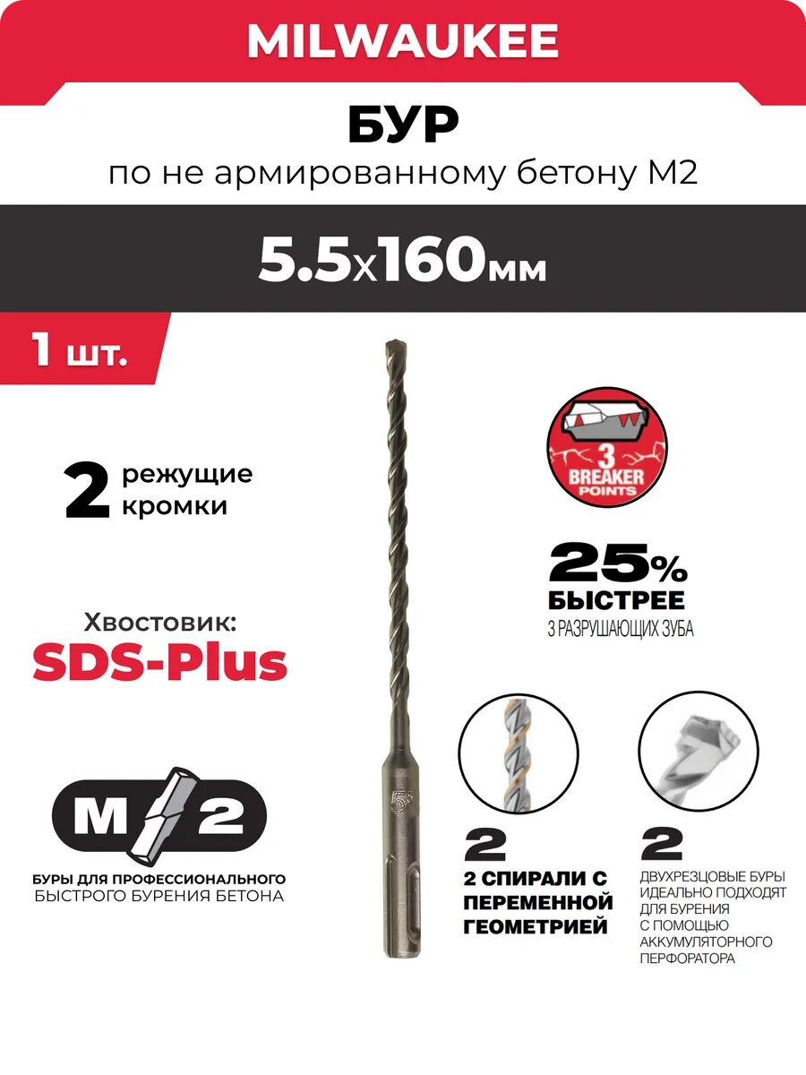 Бур SDS+ M2 5.5x160, 4932340408