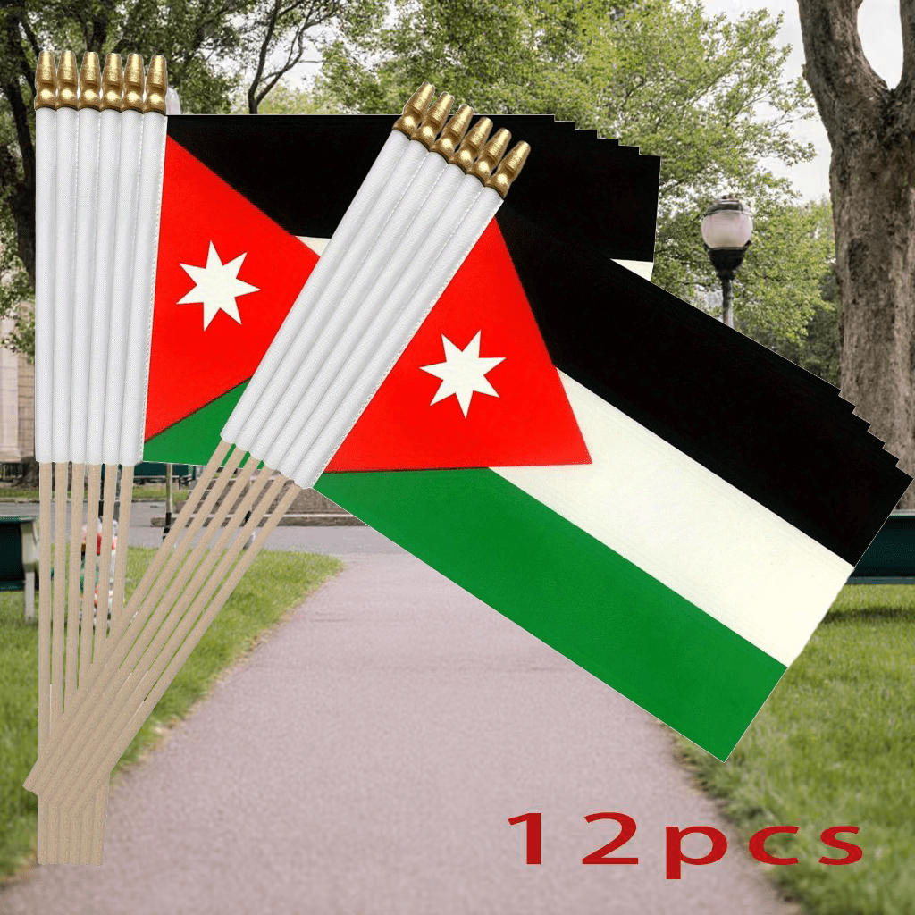 Деревянные флаги Иордании 12 шт, 12.7x20.32 см, ручные флаги для сада, дома, парада, вечеринки, национальные флаги