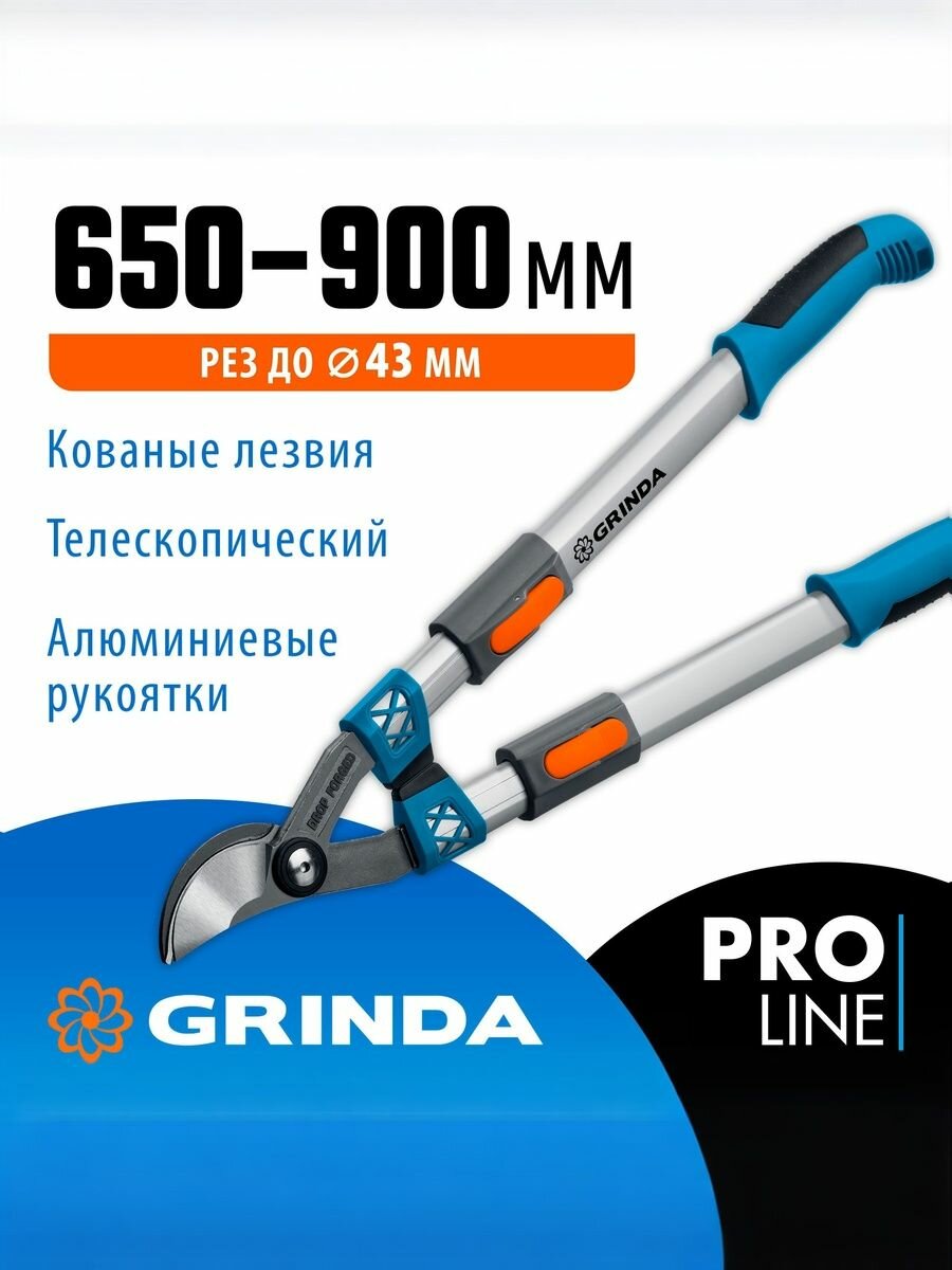 Сучкорез телескопический, плоскостной, алюминиевые ручки GRINDA, 650 - 900 мм, PROLine, 424510