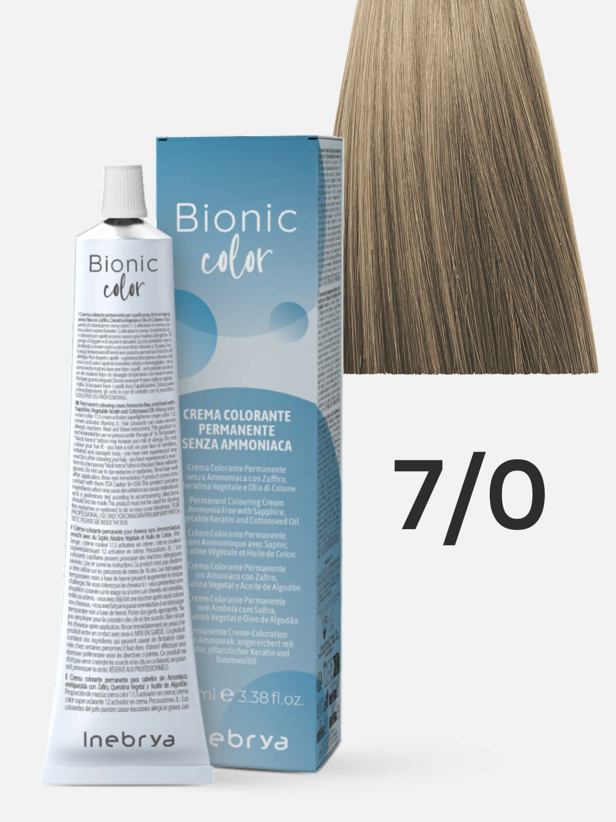 Крем - краска для волос профессиональная без аммиака Inebrya Bionic Color 7/0 Русый Натуральный, 100 мл