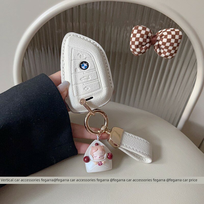 Чехол для ключа BMW A-стиль с белой кожаной оболочкой и надписью SP Love Note - Премиум качество