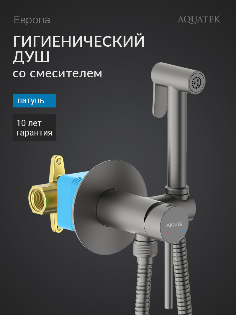 Гигиенический душ со смесителем Aquatek Европа AQ1021BGM, латунь, оружейная сталь