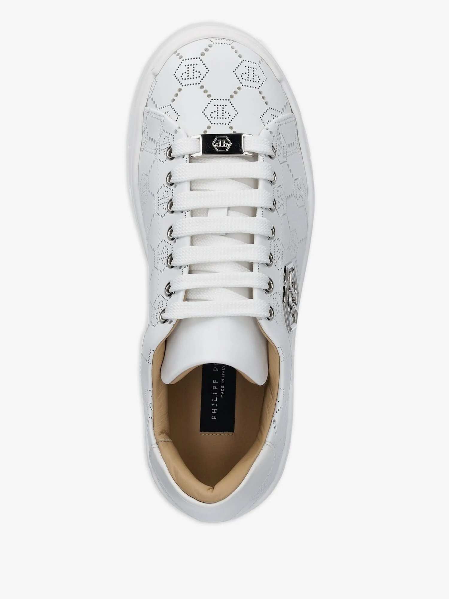Кроссовки PHILIPP PLEIN Logo-plaque perforated sneakers, размер 38, white — фото 1