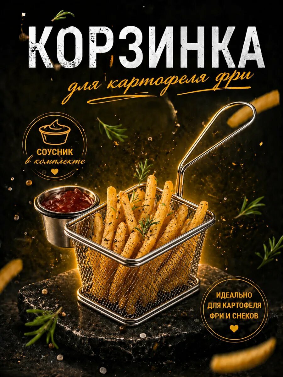 Корзинка для подачи снеков Доляна «Лонгфилд», 10×8×7,5 см, с соусником