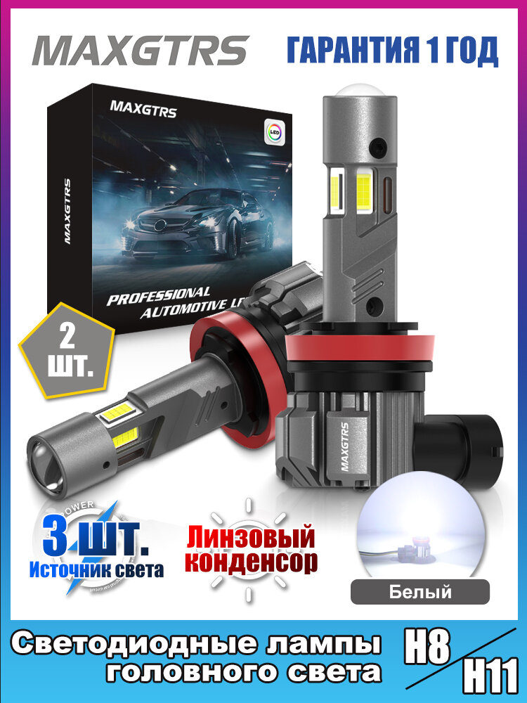2шт MAXGTRS H8 H9 H11 H16 Противотуманная лампа с 3-сторонней подсветкой без вентилятора