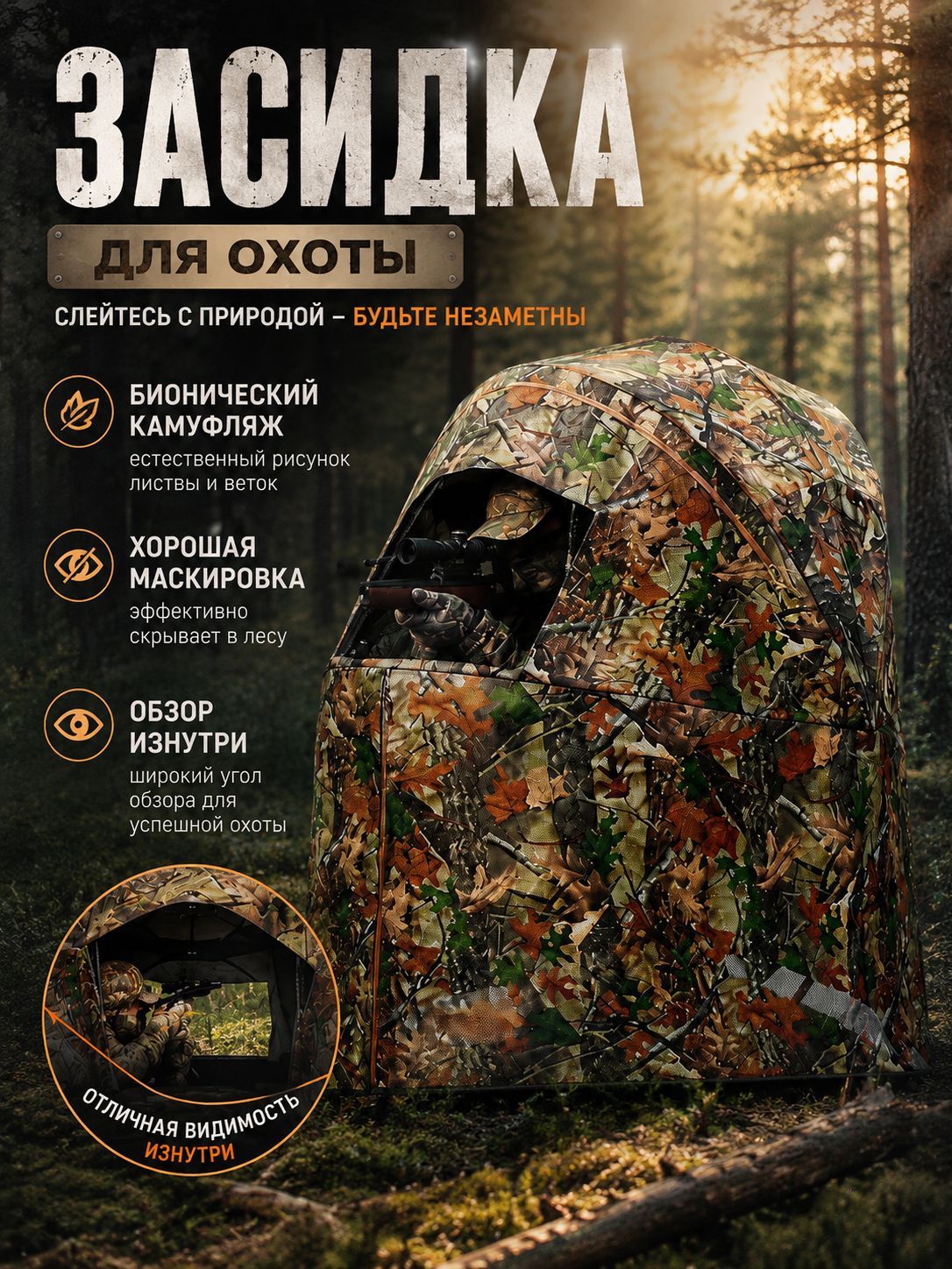 Засидка для охоты удобное и практичное камуфляжное укрытие для охоты и наблюдения на природе