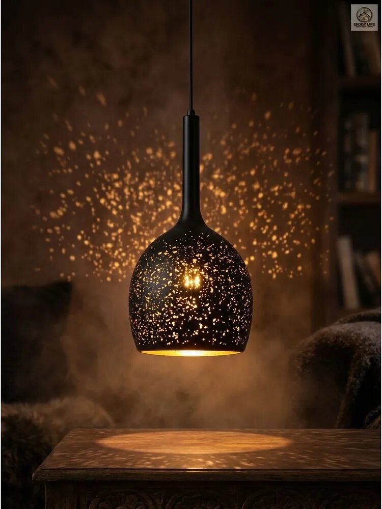 Подвесной светильник "Галактическая Пыль" LED, черный металл, марокканский стиль, E27 — фото 1