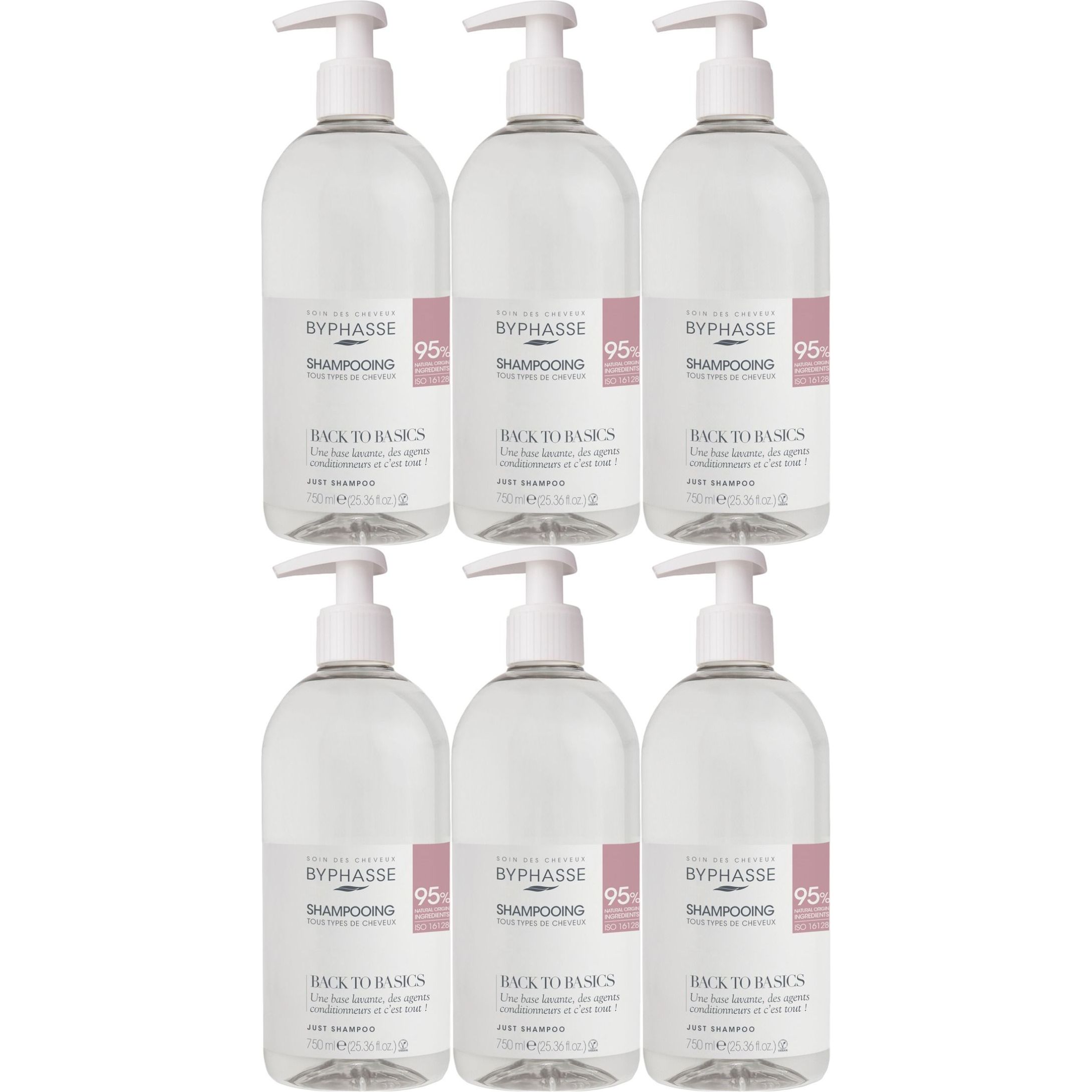 Шампунь для волос Byphasse Back to basics Just shampoo 750 мл, набор: 6 штук
