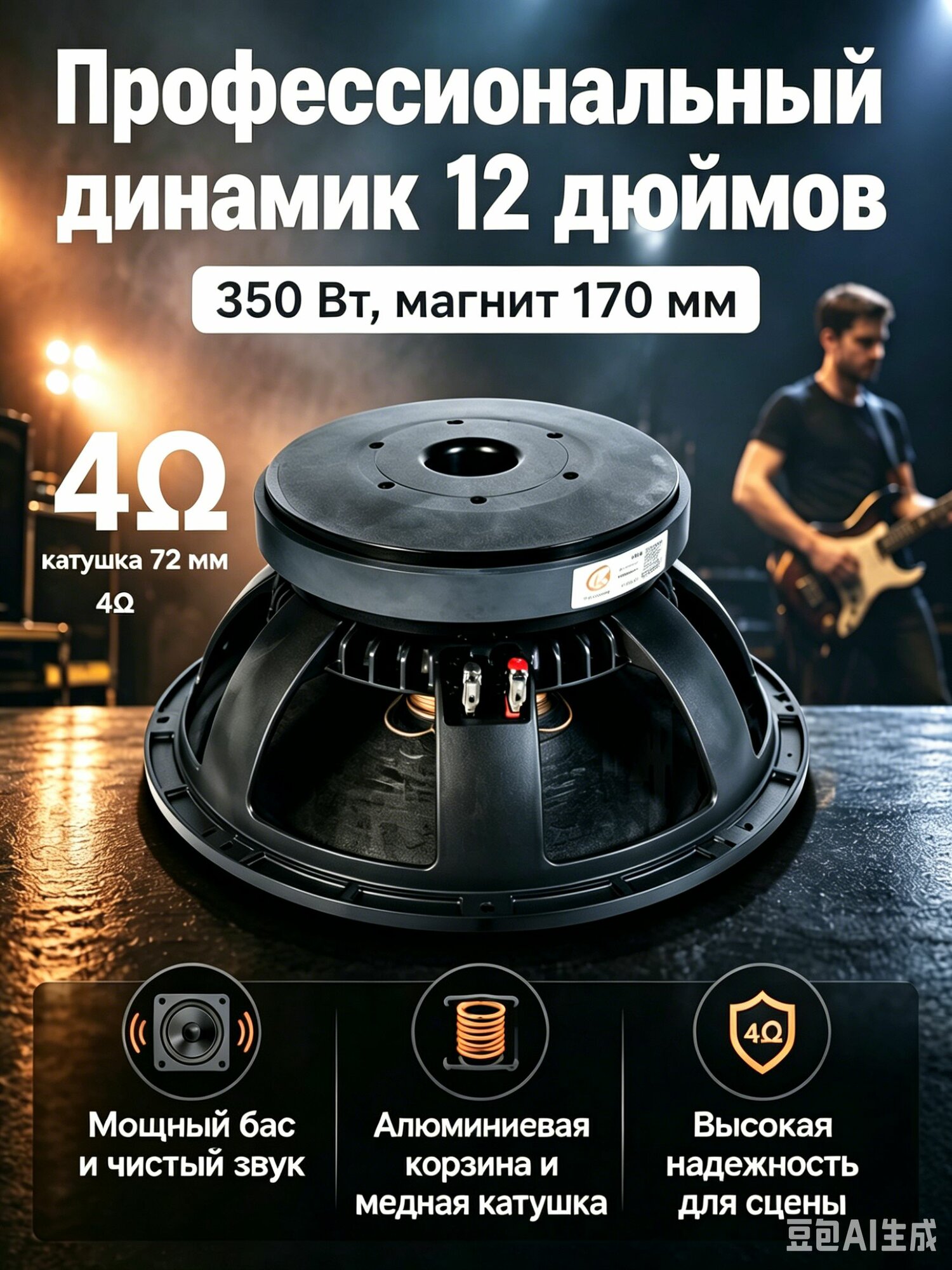 Потрясающий эффект баса, 12 дюймов, магнит 170 мм, катушка 72 мм, 4 Ом,350 Вт, импортное качество, 1 шт. для домашнего кинотеатра, автомобильного звука и сцены