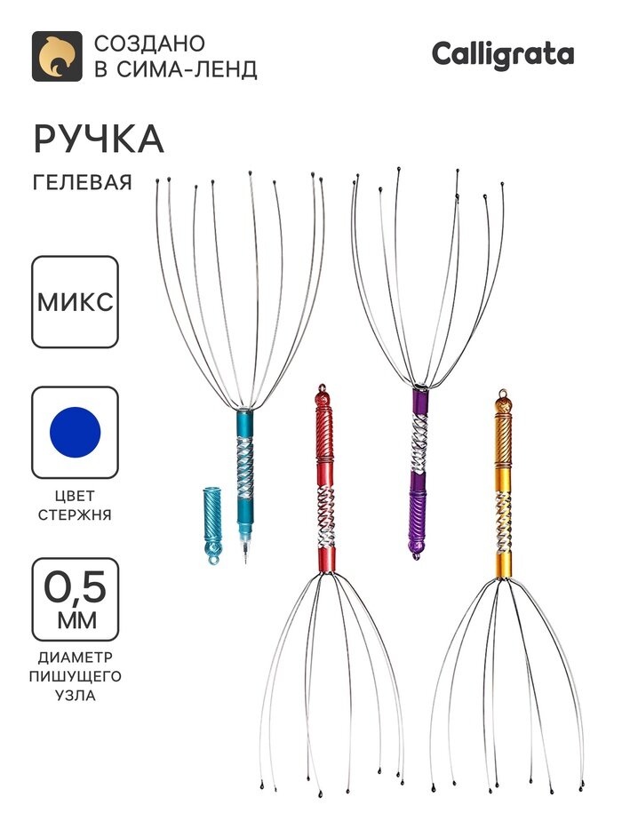 Ручка-прикол Calligrata «Массажёр», гелевая, микс
