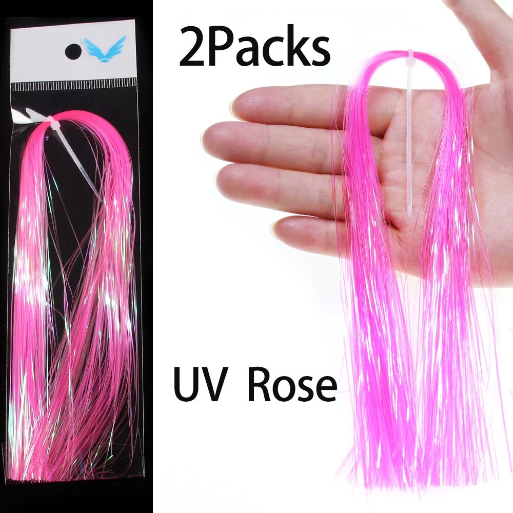 Bimoo 1/69" UV Ice Wing Flat Tinsel Crystal Grizzly Barred Flashabou для Розовый, 2 packs Rose