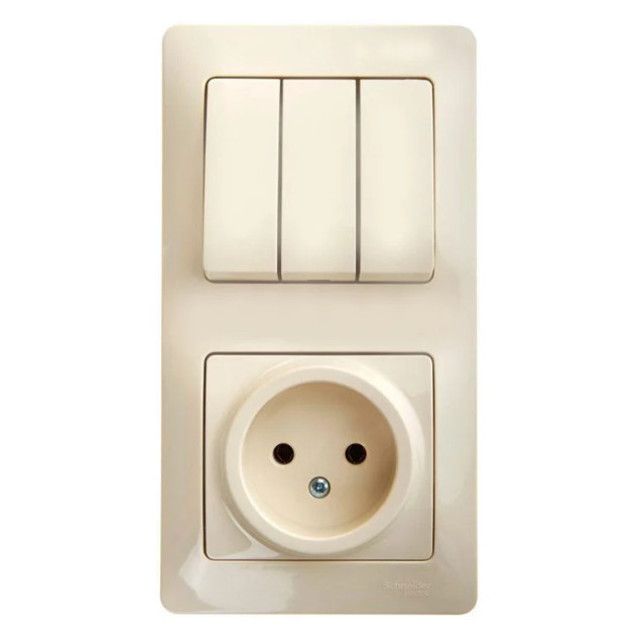 Блок 3-клавишный выключатель и розетка Systeme Electric Glossa GSL000276, б/з бежевый