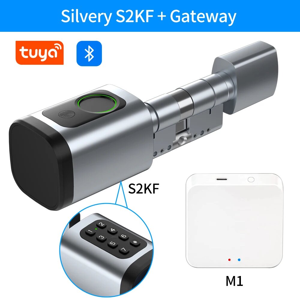Цифровой цилиндровый замок LUCKING DOOR s2kf-V1 черный/серебристый с Bluetooth и S2KF-V1S-tuya M1