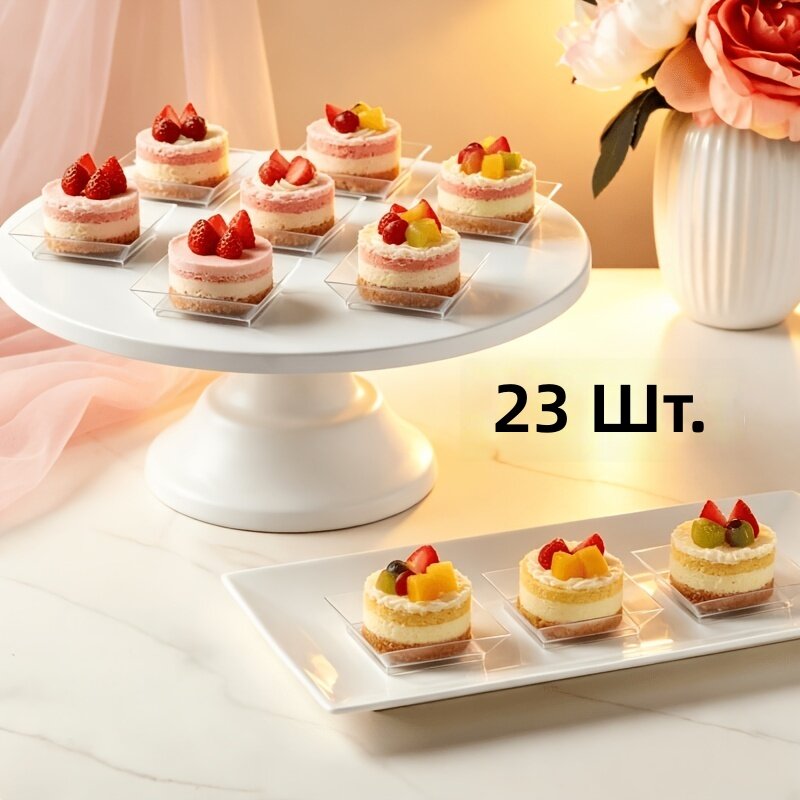 Набор квадратных прозрачных тарелок, 23 шт, для десертов, соусов, фруктов и вечеринок