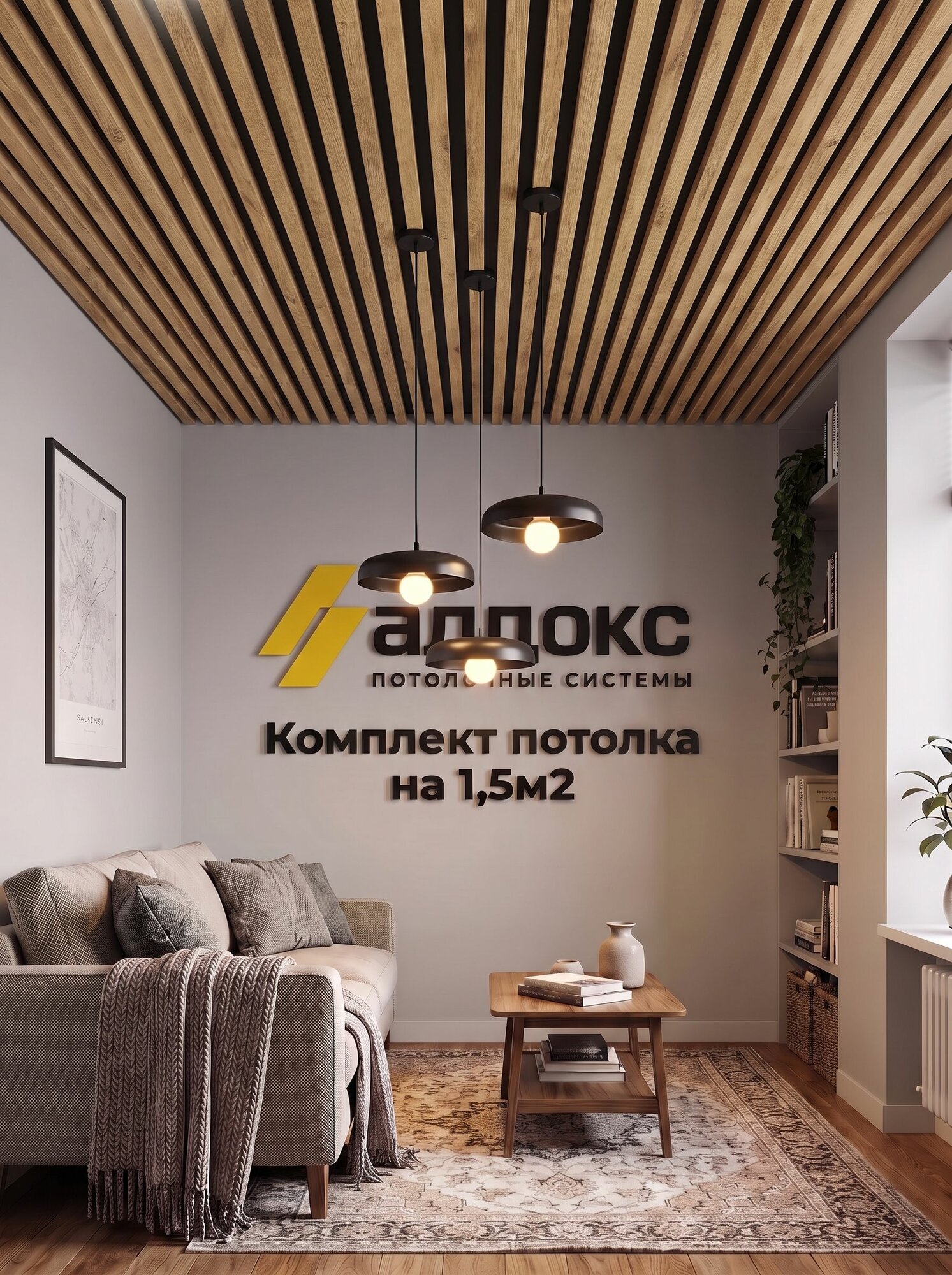 Реечный подвесной потолок (кубообразный) комплект 1х1,5м Дуб винтаж золотой , алдокс