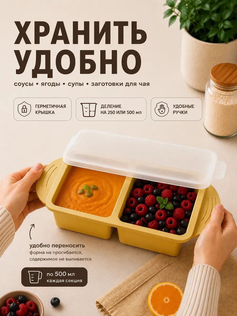 Силиконовая форма для заготовок с крышкой 1л 4 деления