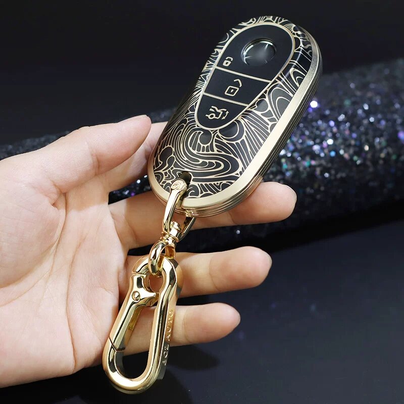 Ключевой держатель Mercedes-Benz черно-золотой с вращающимся крючком для моделей C-Class C260L E-Class E300L Maybach