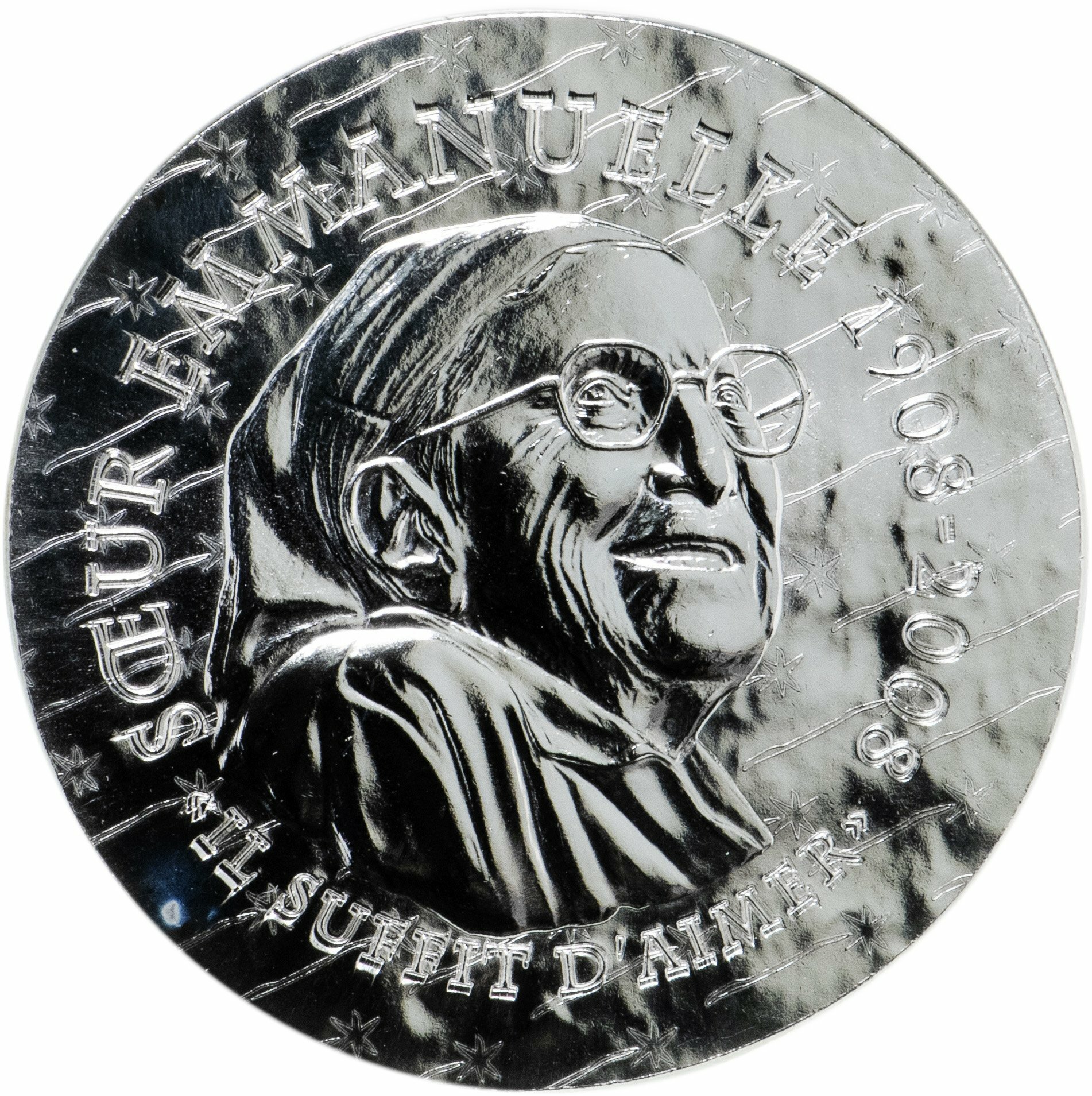 Франция 10 евро 2020 "сестра Эммануэль", в футляре с сертификатом, Серебро 900, в сохранности Proof