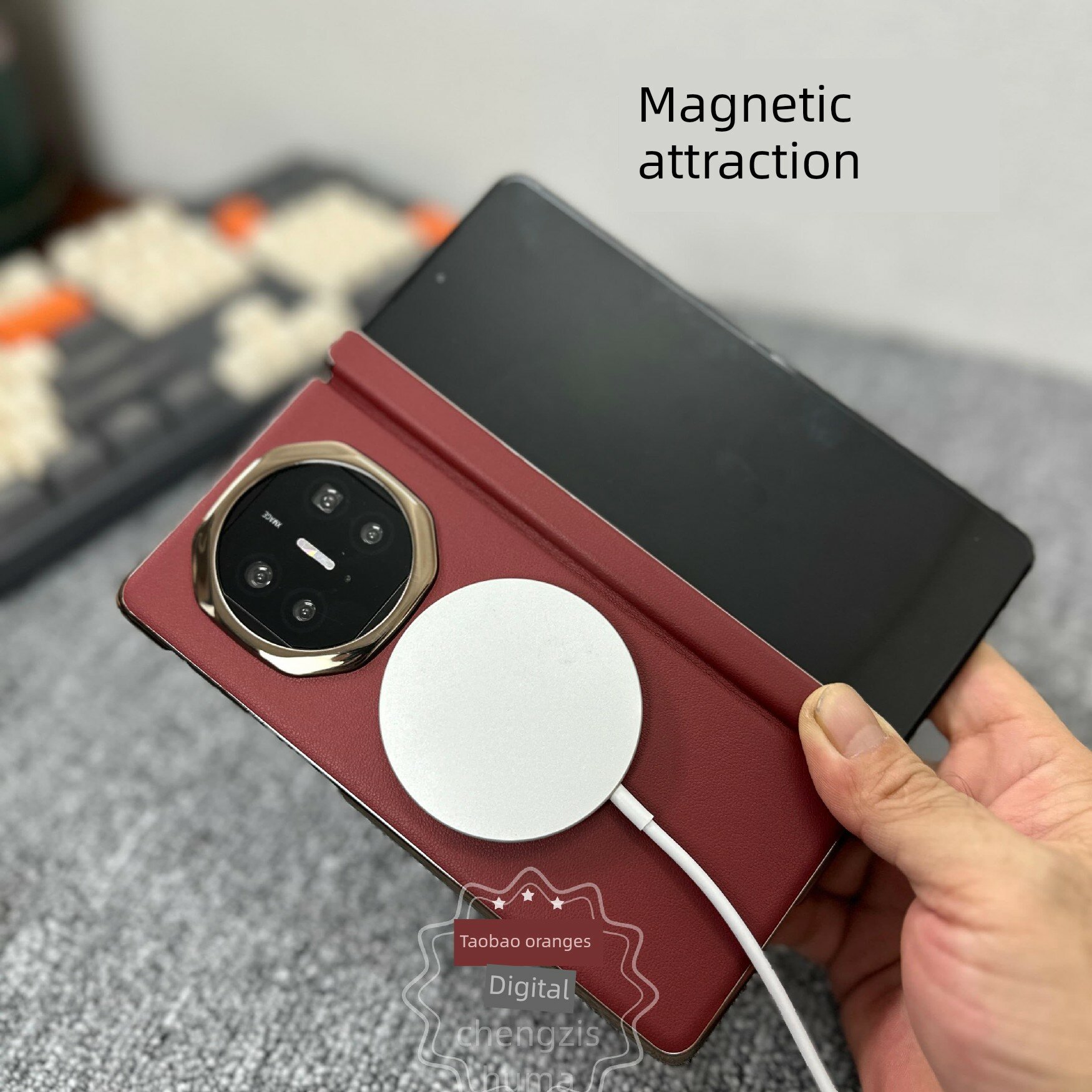 Сумка Huawei Mate X3 Ultimate Edition Rui Red из натуральной кожи с магнитом и защитой шарнира