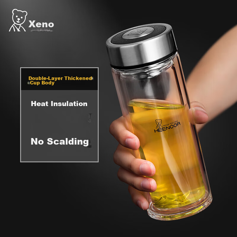 Xino Double-Layer Glass Cup for Men, Home And Office Use, Tea Infuser Mug, Filter Car Water Bottle XN-9302 345mL