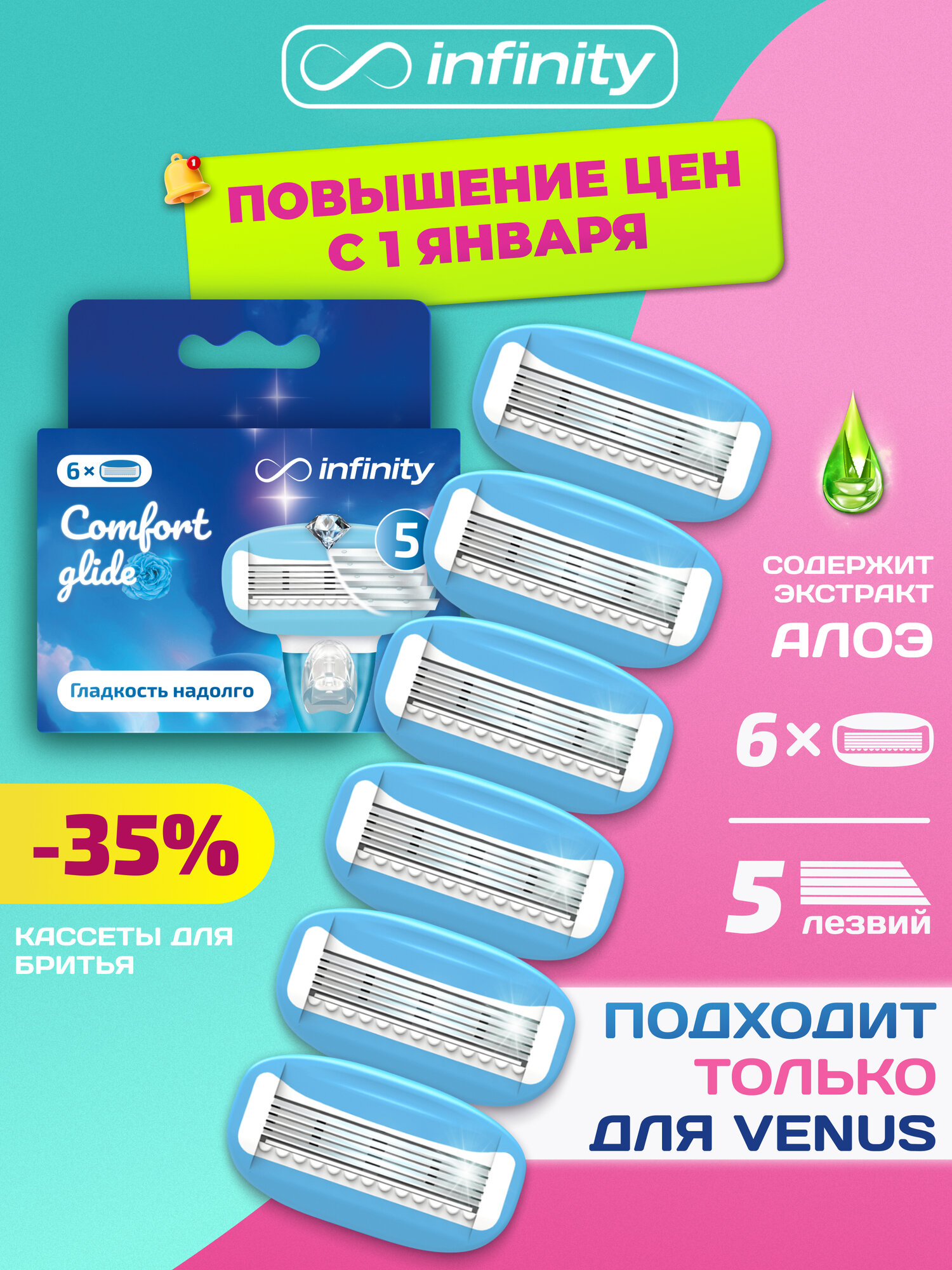 Кассеты для бритья женские INFINITY 6 шт, совместимы c VENUS