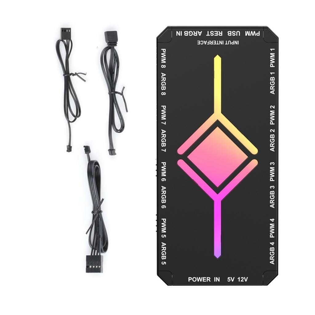 8-портовый PWM ARGB хаб для вентиляторов, Черный