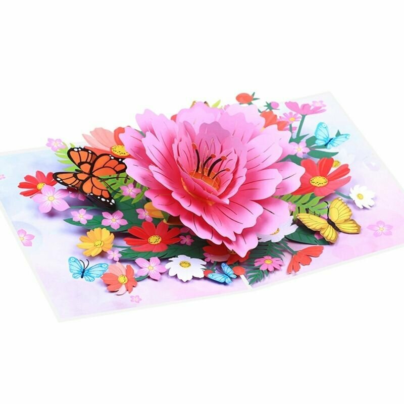 Объемная поздравительная открытка Pink flower butterfly 3D с ароматом фрезии