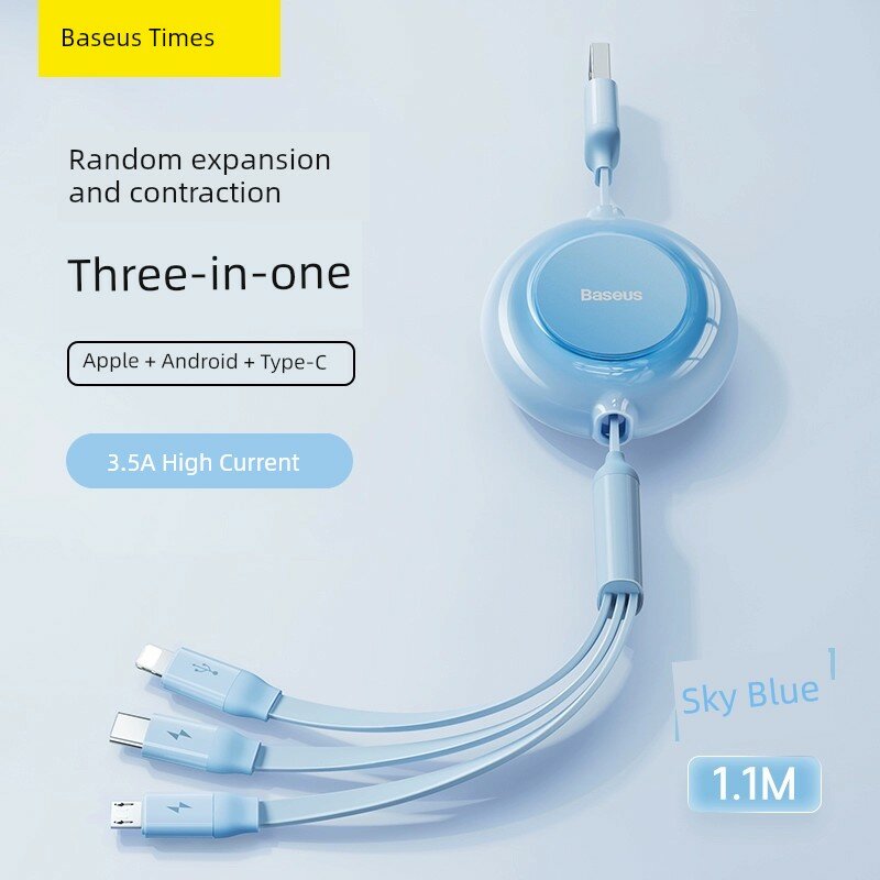 Универсальный кабель Type-C 1,1 м для iPad, Android и USB-C устройств с 3,5А быстрой зарядкой, цвет небесно-голубой