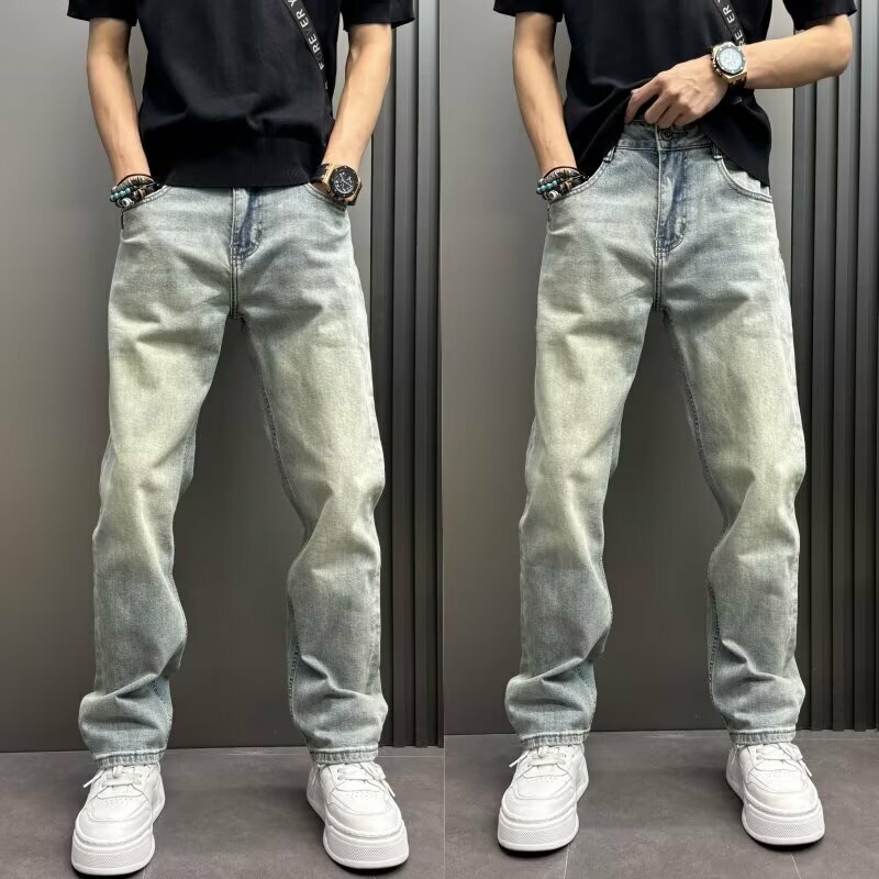 Тренд RONG CH Мужские Джинсы Кроп Стиральные Свободные Пэч Кэжуал Деним, Размер_33