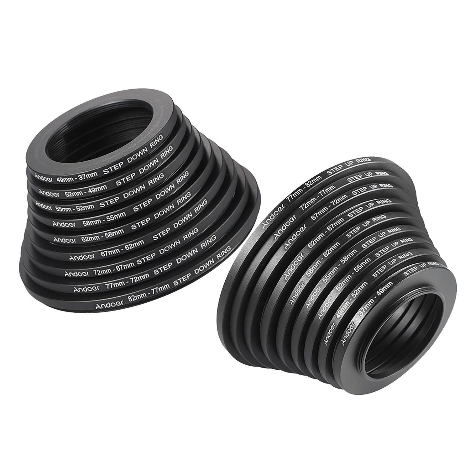 Набор адаптерных колец для объективных фильтров Step Up/Step Down из металла, 18 штук, размеры 37-49-52-55-58-62-67-72-77-82mm