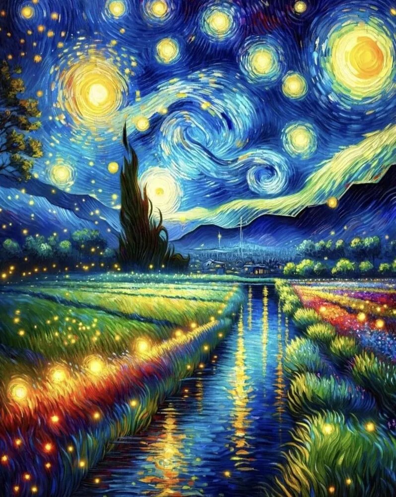 Алмазная Мозаика "Пейзажи В Стиле Ван Гога" 40х50 См Алмазная Вышивка / Картина Стразами Подарков / Украшения