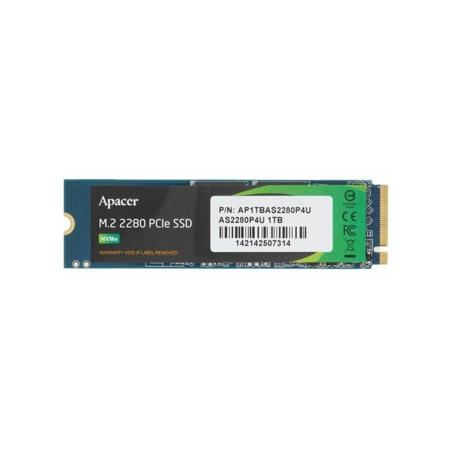 Накопитель SSD Apacer 1Tb AS2280P4U M.2 2280 PCI-E Gen3.0 x4, NVMe, R/W 3500/3000MB/s, 760TBW, RTL (AP1TBAS2280P4U-1)