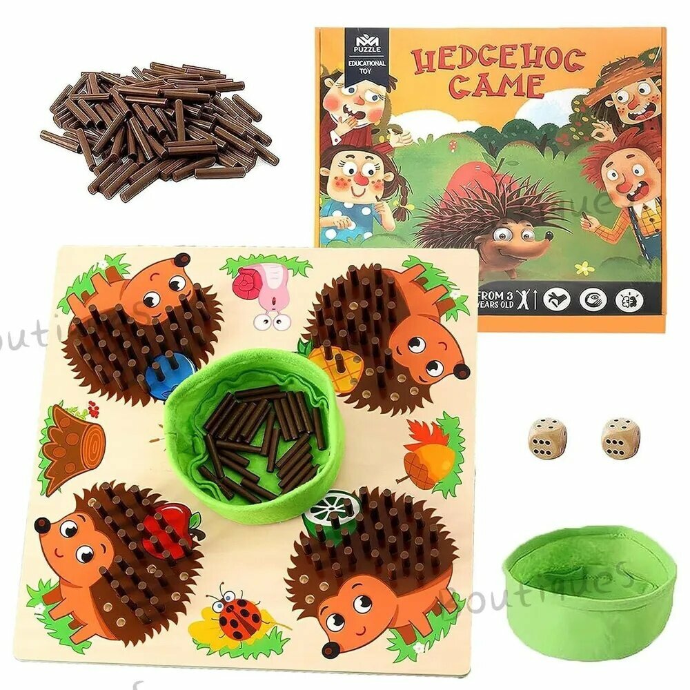 Настольная Игра "Весёлые Ежики" Многоцветная, Игра На Моторику И Логику, Деревянные Элементы, Обучающая Игрушка Для Детей 3+