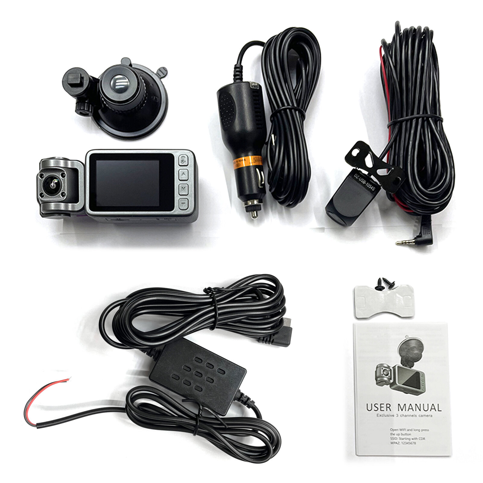 Видеорегистратор 4K с тремя камерами, 3-канальная фронтальная и задняя автомобильные камеры с 2-дюймовым IPS-экраном, функцией мониторинга парковки, ночным видением, циклической записью и обнаружением движения.