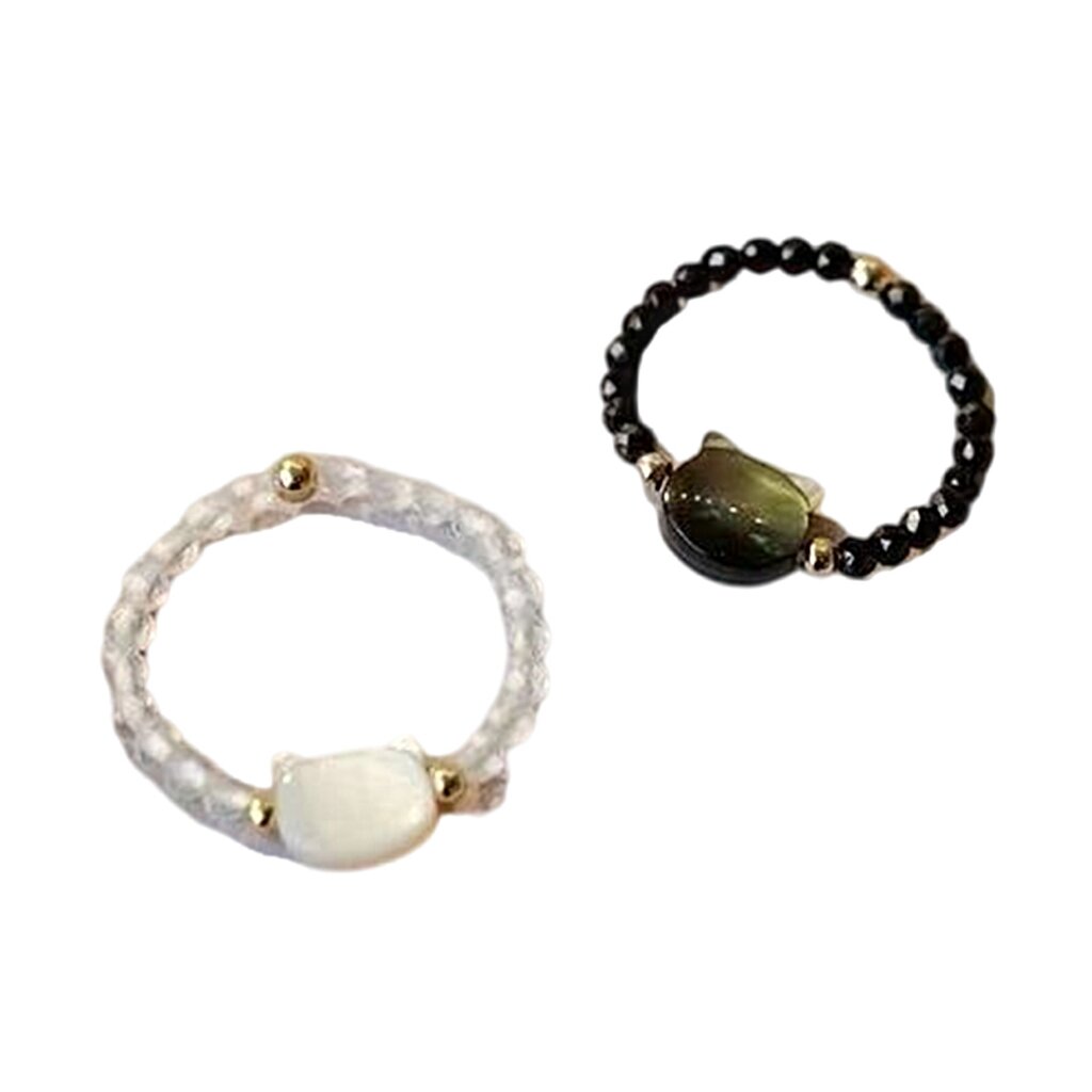 2шт Вдохновленные Кошками Регулируемые Кольца С Лунным Камнем, Кольца С Обсидианом, Модные Украшения для Пальцев, Аксессуар для Любителей Животных