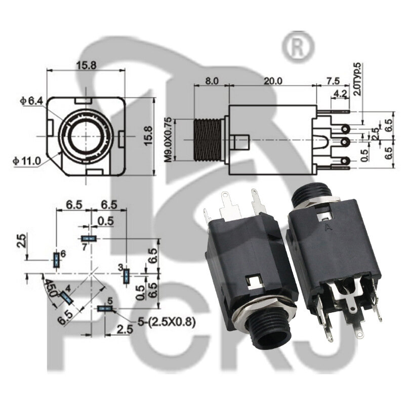 6.35 Аудио разъем разъем для наушников Монофокальный/двойной микрофон усилитель микрофона динамик разъем 6.35-630BS