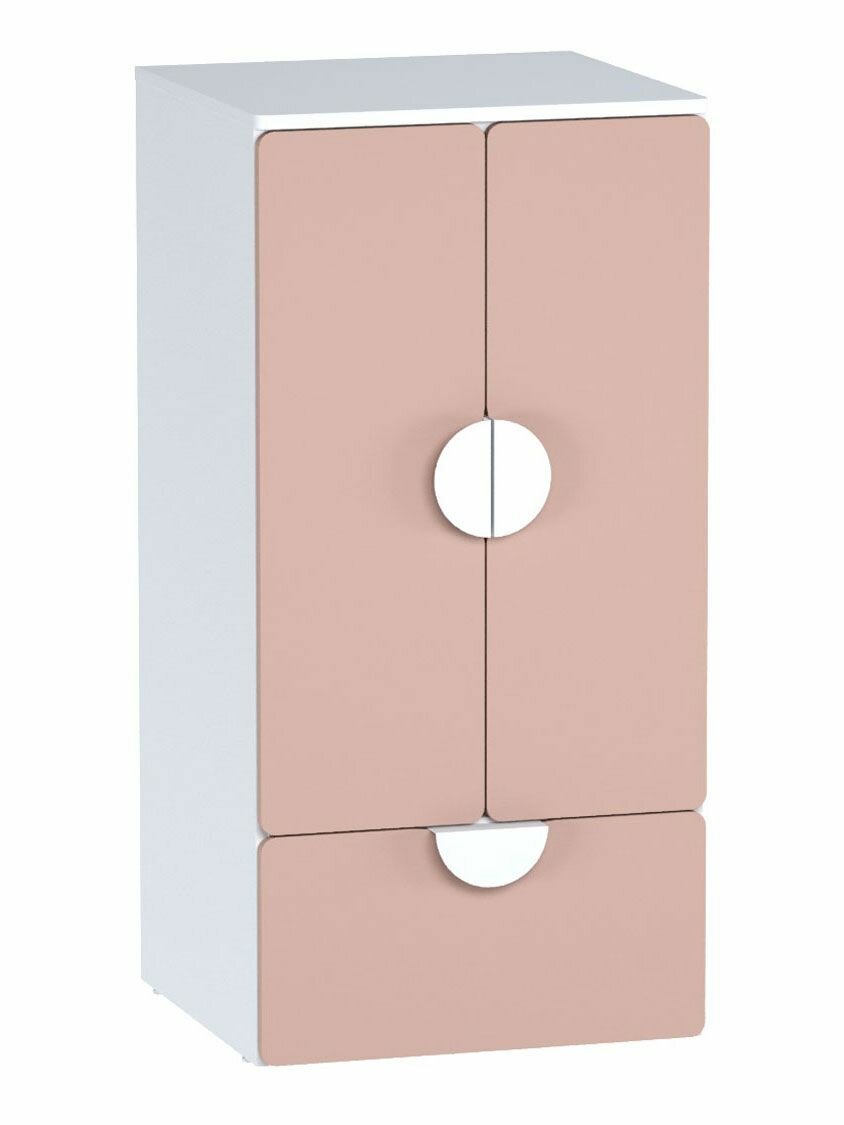 Детский распашной шкаф для одежды и хранения вещей Пикси со штангой, с ящиком, 60х57х120 см, Мечтательный пион / Белый