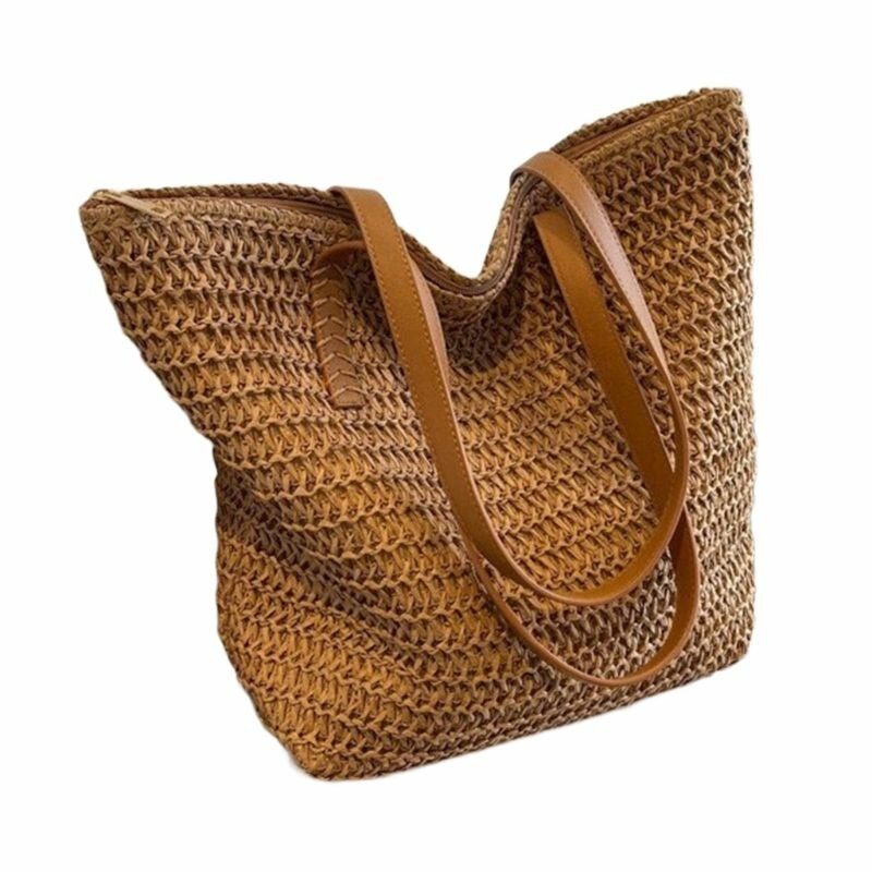 Эргономичная плетеная сумка для повседневного использования, с большим объемом, сумка-коммутер с усиленной ручкой и внутренними карманами, Цвет Хаки
