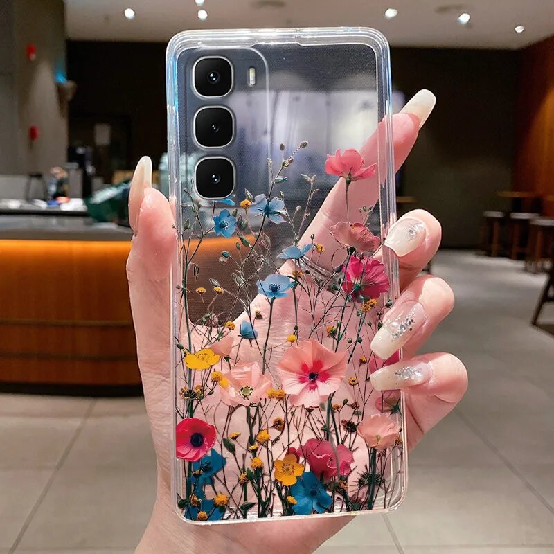 Чехол Tecno Spark 40 Pro, цветы, прозрачный TPU