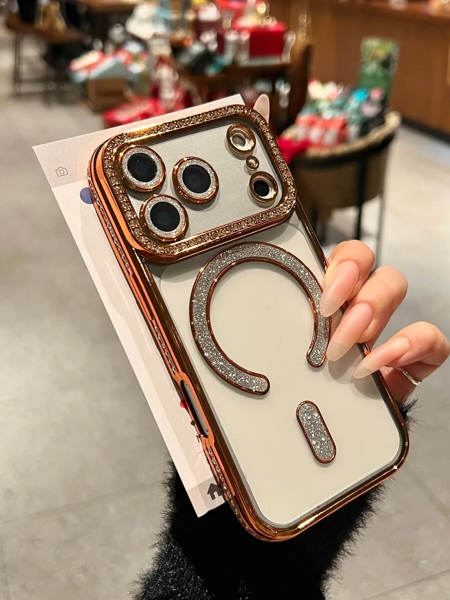 Чехол О'кейси, для iPhone 17 Pro, MagSafe, со стразами, бесцветный, прозрачный